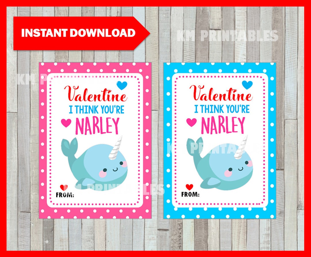Narwhal Valentines Printable Cards, Printable Narwhal Valentine Cards ...
