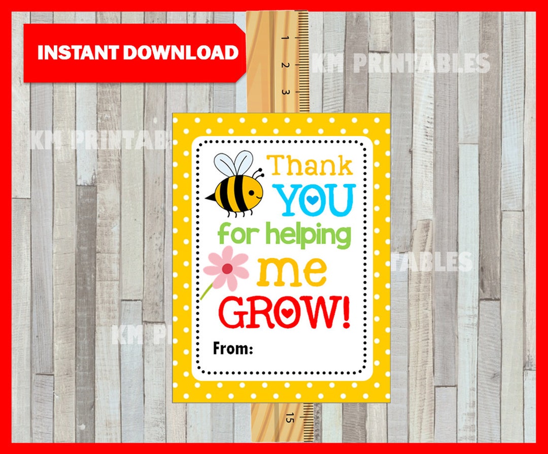 Teacher Appreciation, Thank You for Helping ME Grow Sign, Printable PDF ...
