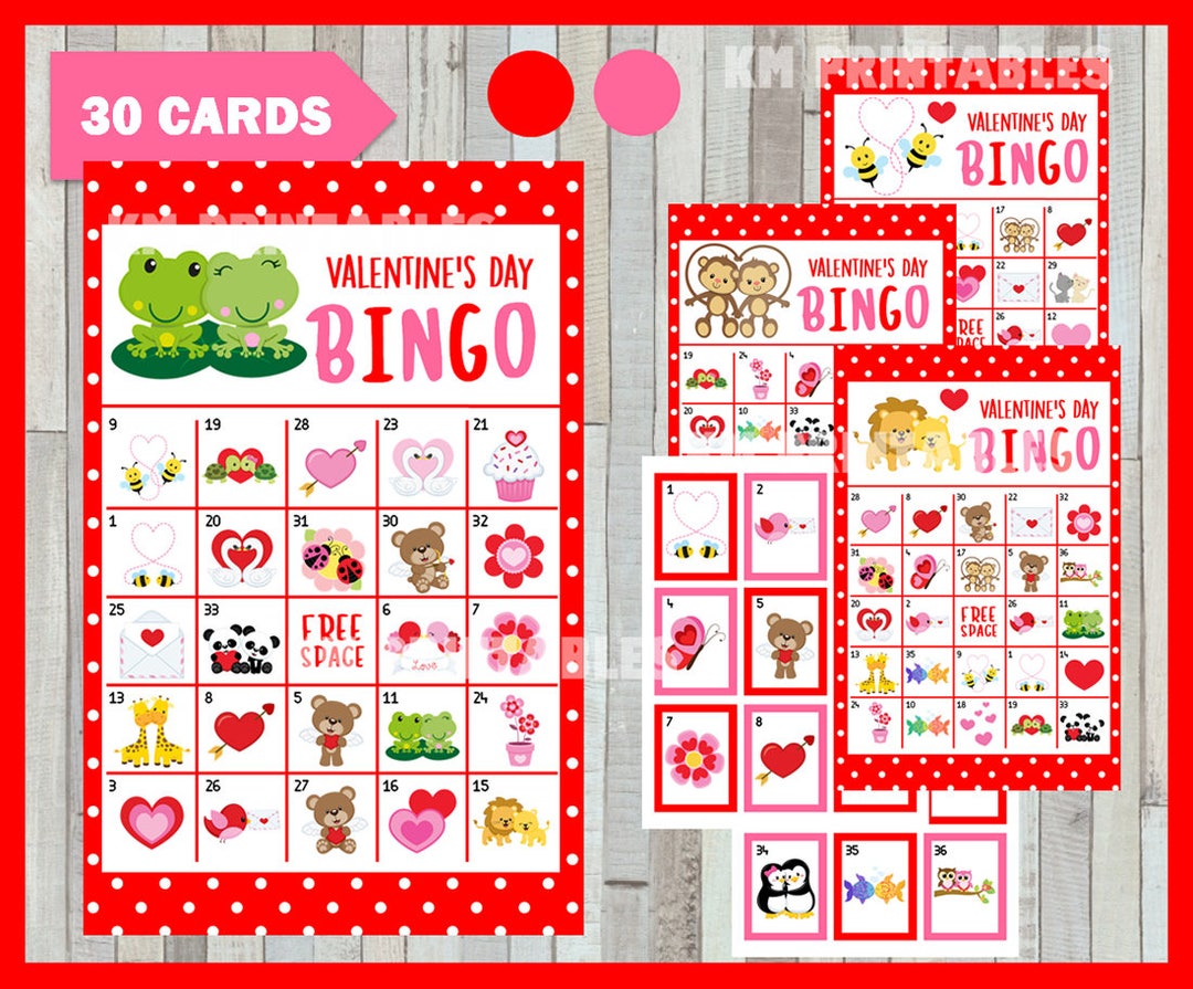 30 Valentines Bingo Cards - Printable Valentine Bingo Cards - Instant ...