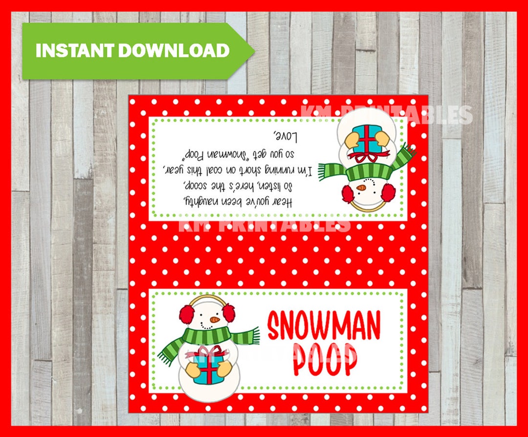 Snowman Poop Bag Topper - Printable Christmas Gift Bag Topper - Happy ...