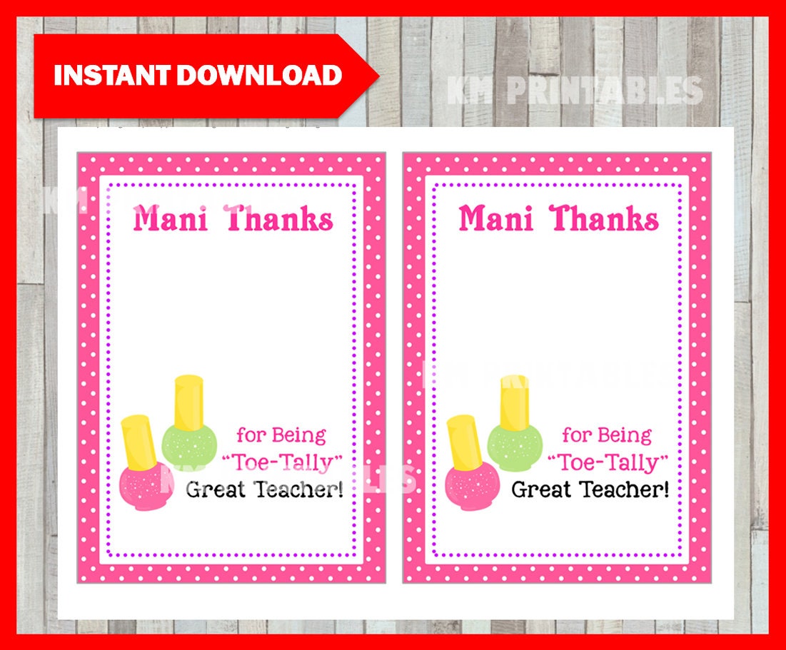 Mani Thanks for Being "toe"-tally Great Card, Mani Pedi Gift, Teacher's ...