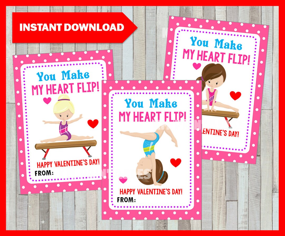 Gymnastics Valentine's Day Card, Printable Gymnastics Valentine Cards ...