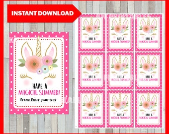 Magical Summer Gift Tag, End of the School Year Tags, Printable Unicorn ...