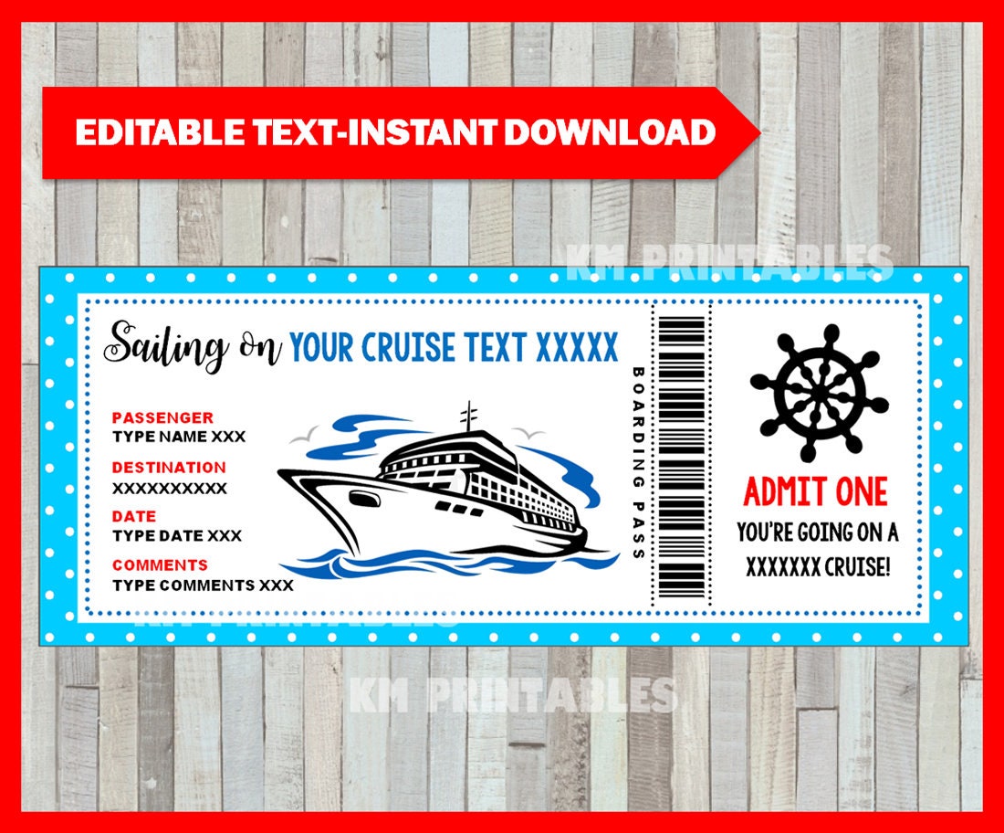 Cruise Ticket Birthday Gift Printable Boarding Pass template | Etsy