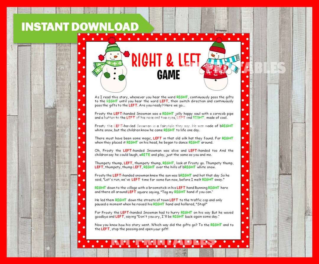 Winter Right and Left Game Instant Download With Red Polka Dots and ...