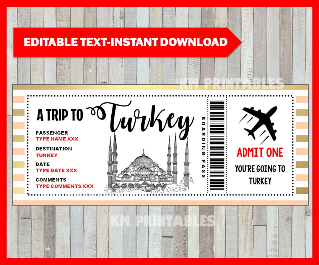 Turkey Birthday Boarding Pass Gift, Surprise Trip, Getaway, Holiday ...