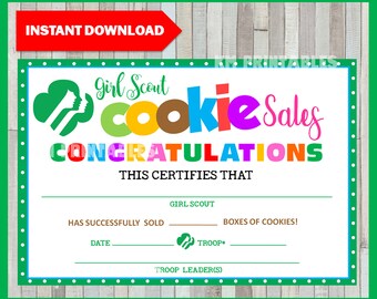 Girl Scout Cookie Sales Certificate Instant Download | Etsy