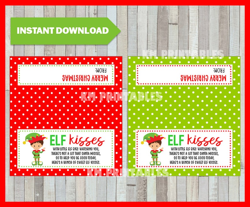 Elf Kisses Christmas Treat Bag Toppers Gift Tag Printable - Etsy