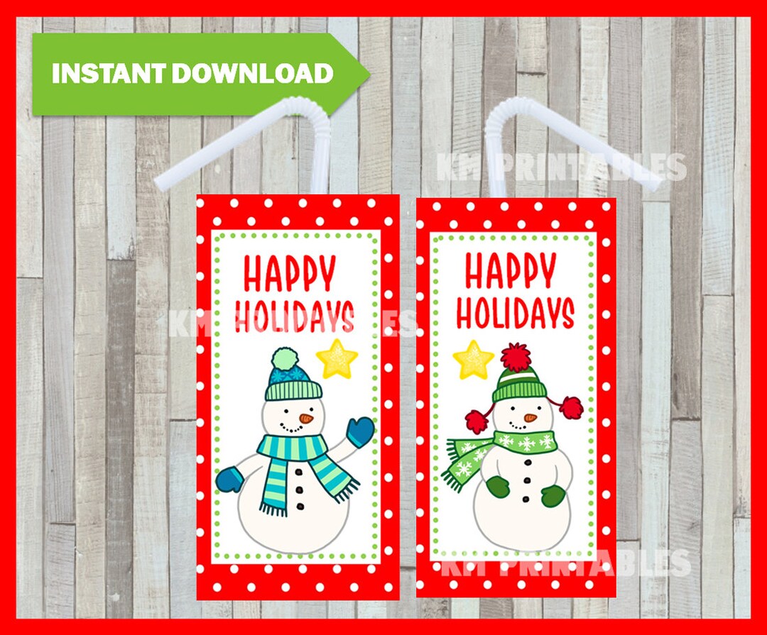 Printable Christmas Holiday Snowman Juice Box Wrappers Party Favors ...
