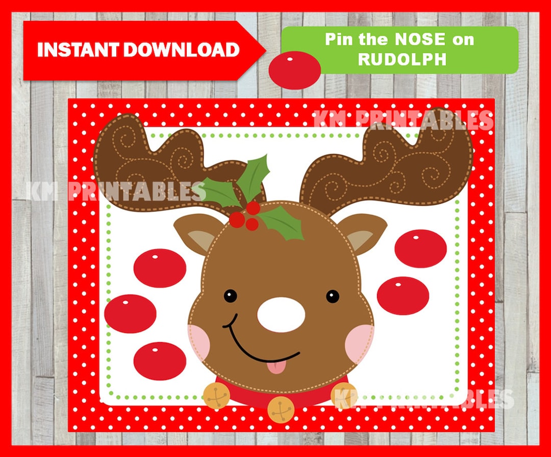 Pin the Nose on Rudolph, Christmas Printable Game, School and Family ...