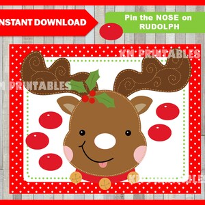 Pin the Nose on Rudolph, Christmas Printable Game, School and Family ...