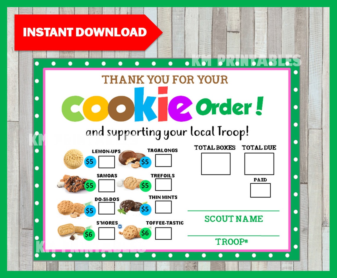 Girl Scout Cookie Season Order Form Lbb Bakery Girl Scouts Etsy