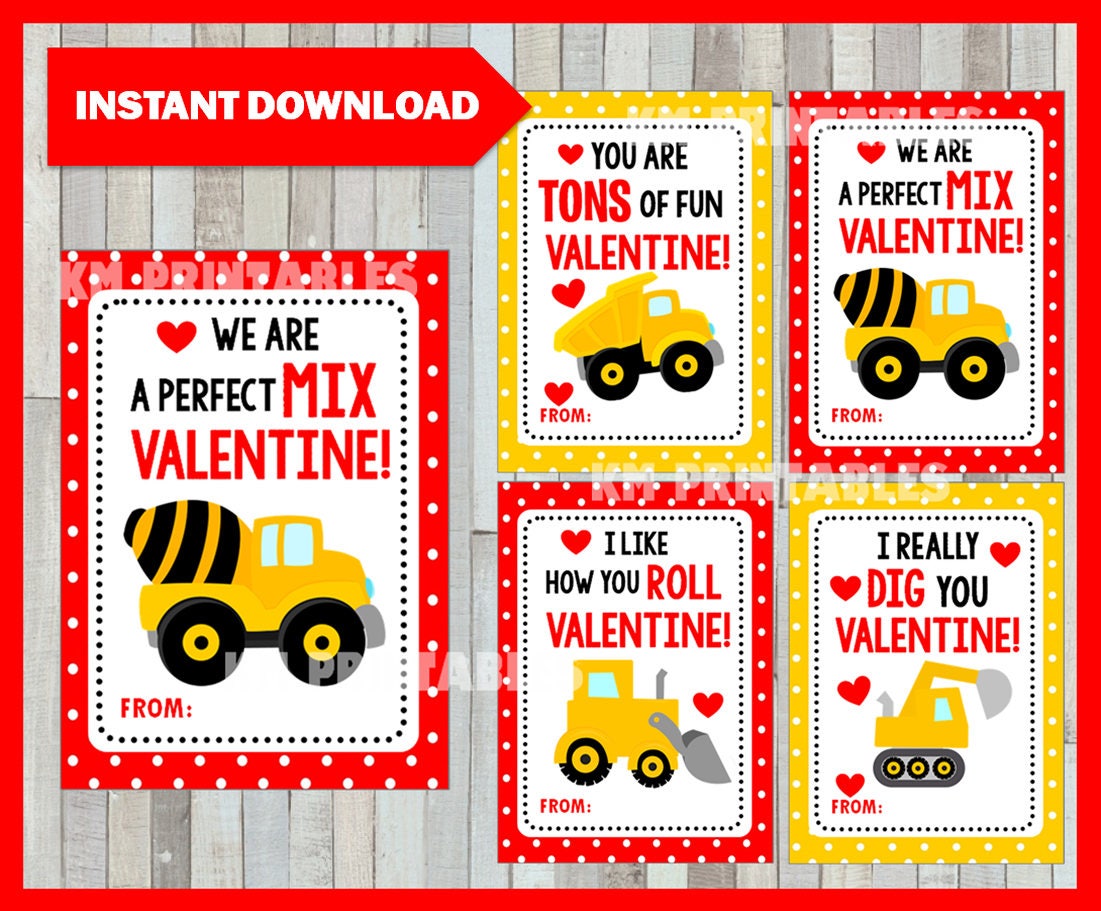 Printable CONSTRUCTION VALENTINE CARDS - Boys Valentine's Day Cards ...