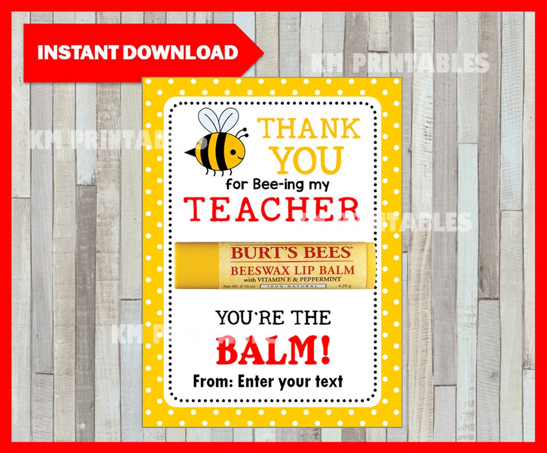 TEACHER APPRECIATION Gift, You're the Balm Chapstick Thank You Cards ...