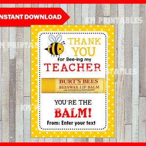 TEACHER APPRECIATION Gift, You're the Balm Chapstick Thank You Cards ...
