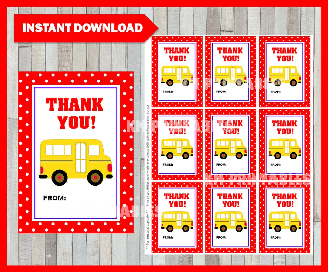 School Bus Driver Teacher Appreciation Gift Tag Instant Download ...