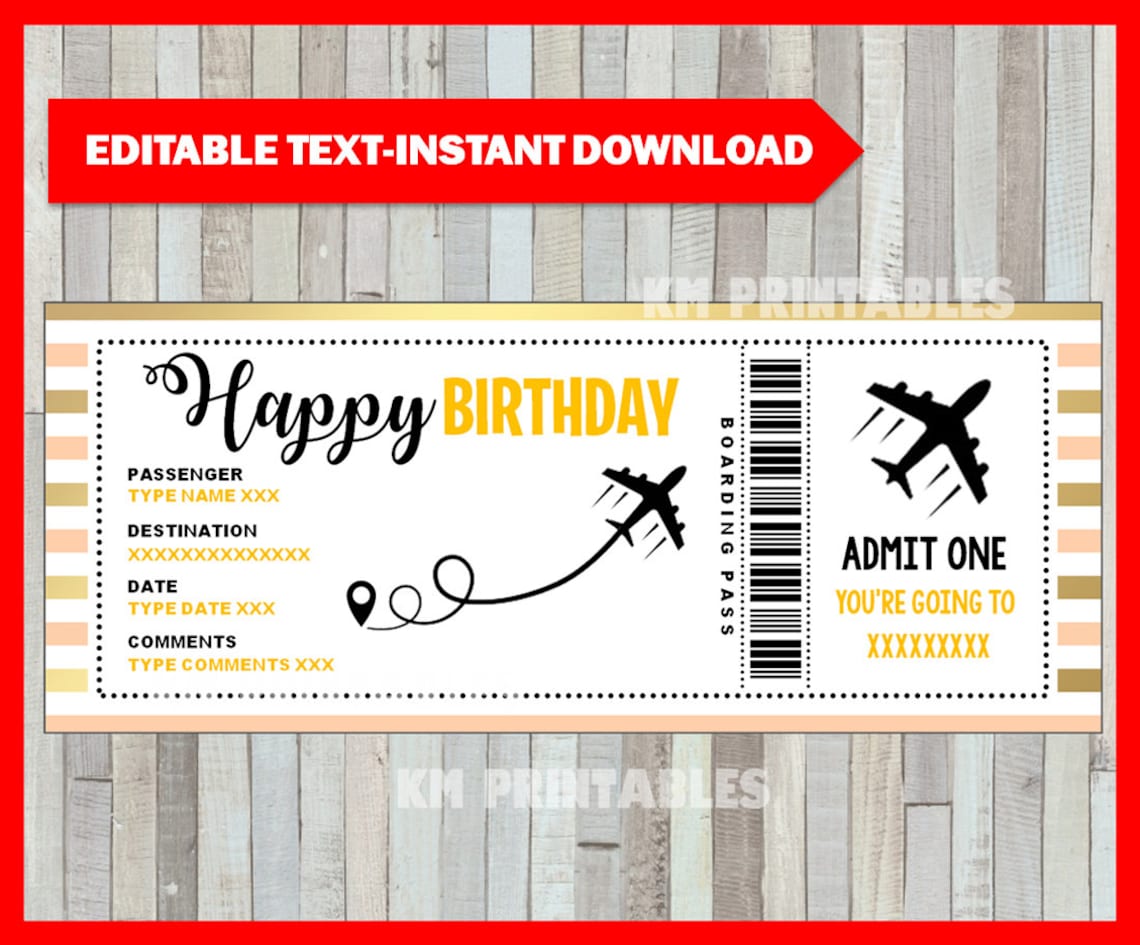 Birthday Gift Boarding Pass Ticket Surprise Flight Trip - Etsy