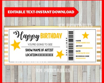 Concert Ticket Birthday Gift, Printable Template, Surprise Concert ...