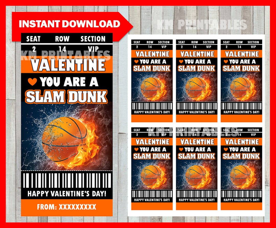 INSTANT DOWNLOAD Basketball Ticket Valentine's Day Cards, You Are a ...
