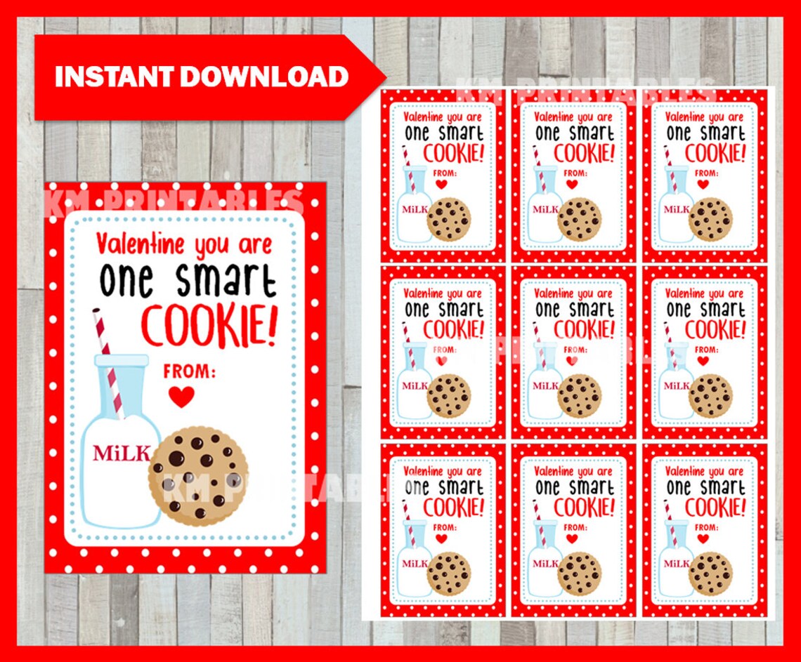 Printable One Smart Cookie Valentine's Cards - Cookie Valentine Cards ...