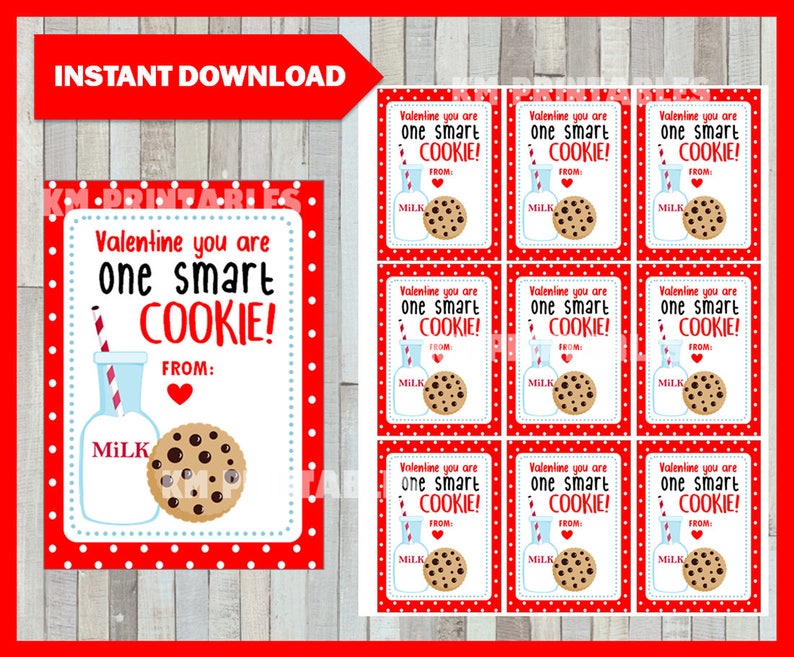 Printable One Smart Cookie Valentine's Cards - Cookie Valentine Cards ...