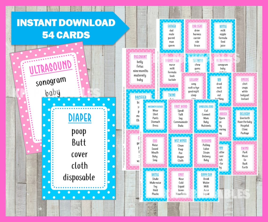 Baby Shower Taboo Printable Baby Shower Game Cards for Taboo - Etsy