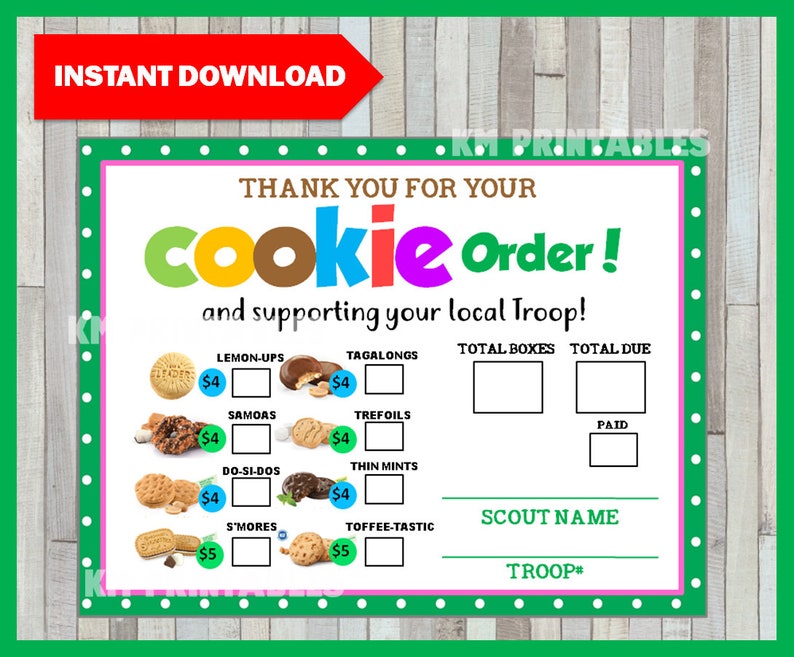 Girl Scout Cookie Season Order Form Lbb Bakery Girl Scouts Etsy