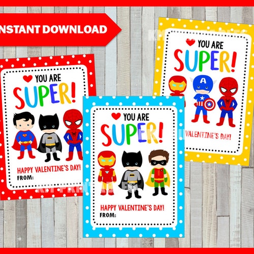 INSTANT DOWNLOAD SUPERHERO Valentines Printable Valentine - Etsy