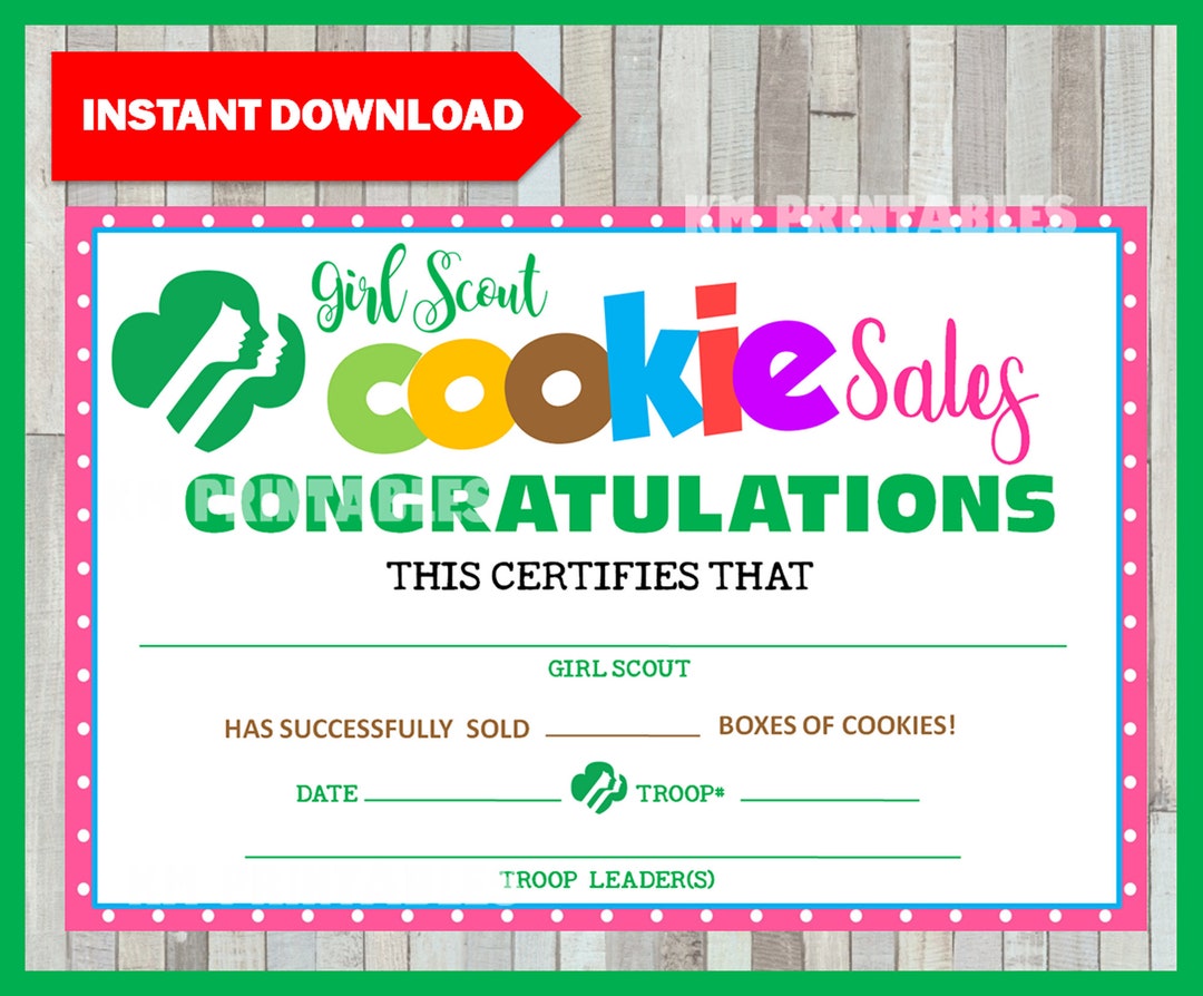 Girl Scout Cookie Sales Certificate, Instant Download - Etsy