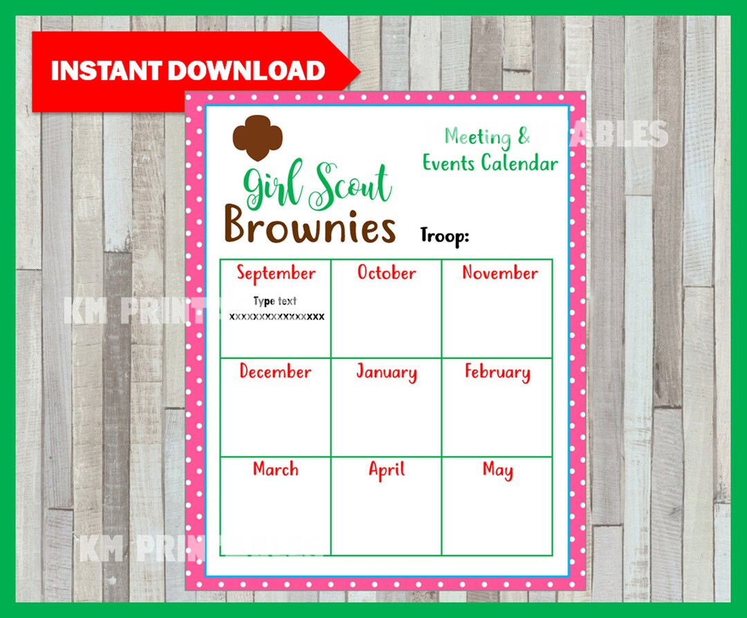 Brownie Girl Scout Yearly Calendar Troop Fillable Printable - Etsy