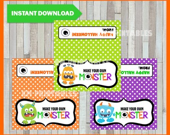 Printable Make Your Own Monster Bag Topper for Monster Halloween Favor ...