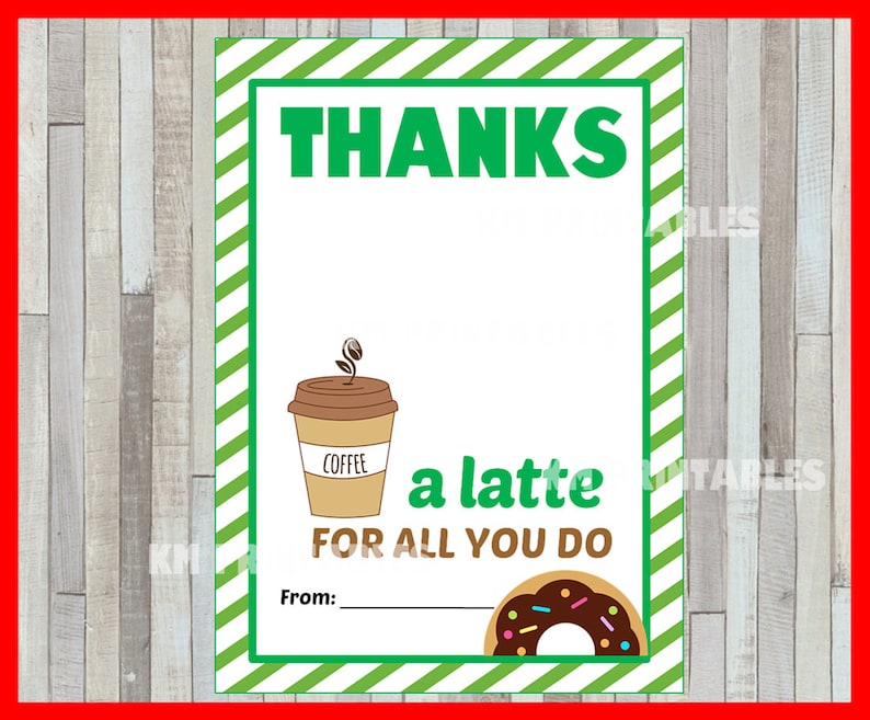 Printable Thanks a Latte Thank You Card Instant Download , Printable ...