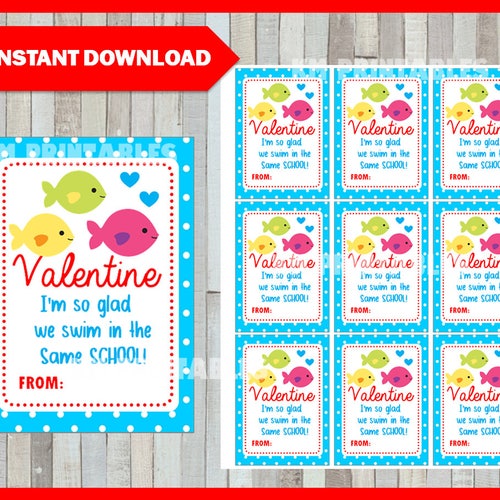 Printable Tags Fish Valentine's Day Tag so Glad We Swim - Etsy