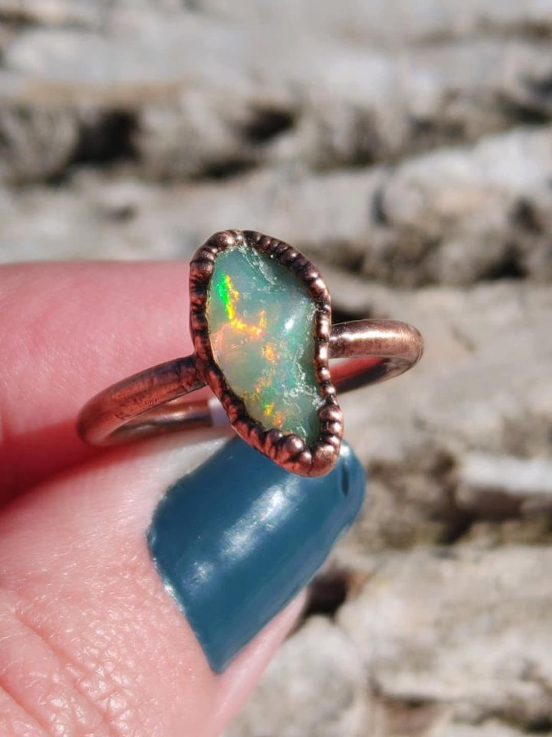 Raw Ethiopian Fire Opal Ring/ Irregular Opal Copper Ring/ Real Fiery ...