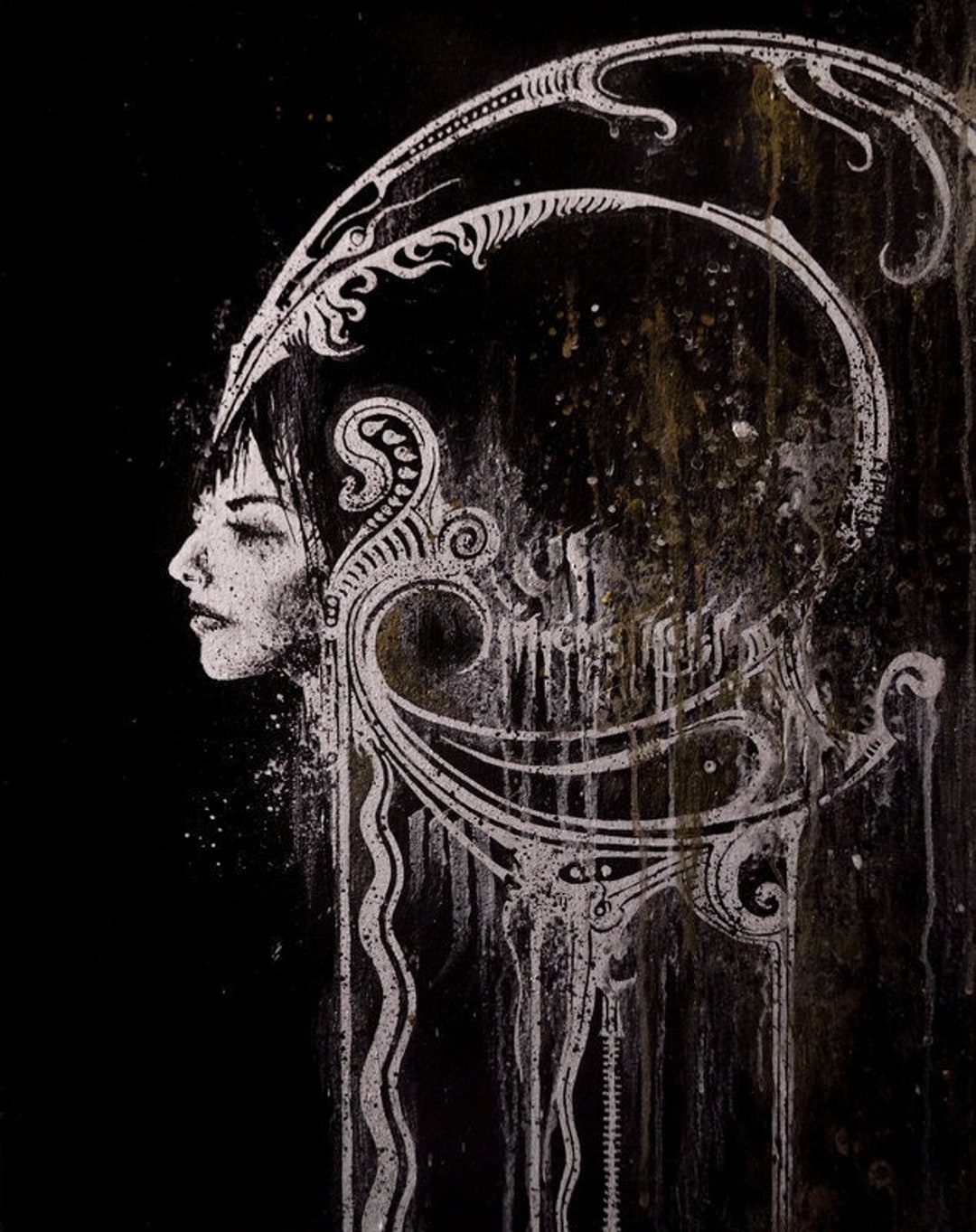 Gothic Art Nouveau Silver Grunge Girl's Face Science - Etsy