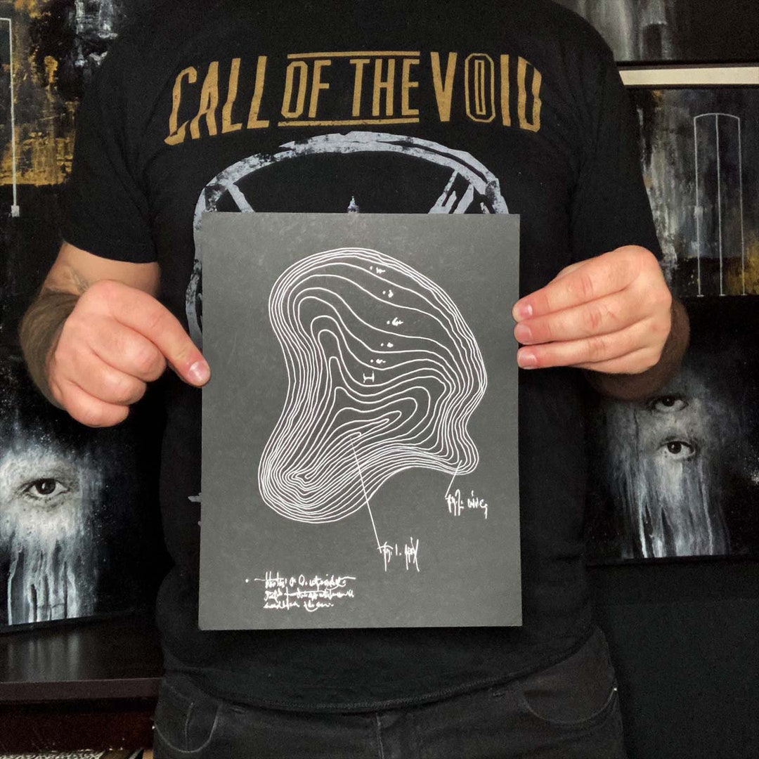 Topography, Pen and Ink Drawing, Silver and Black, Original Art, Dark ...