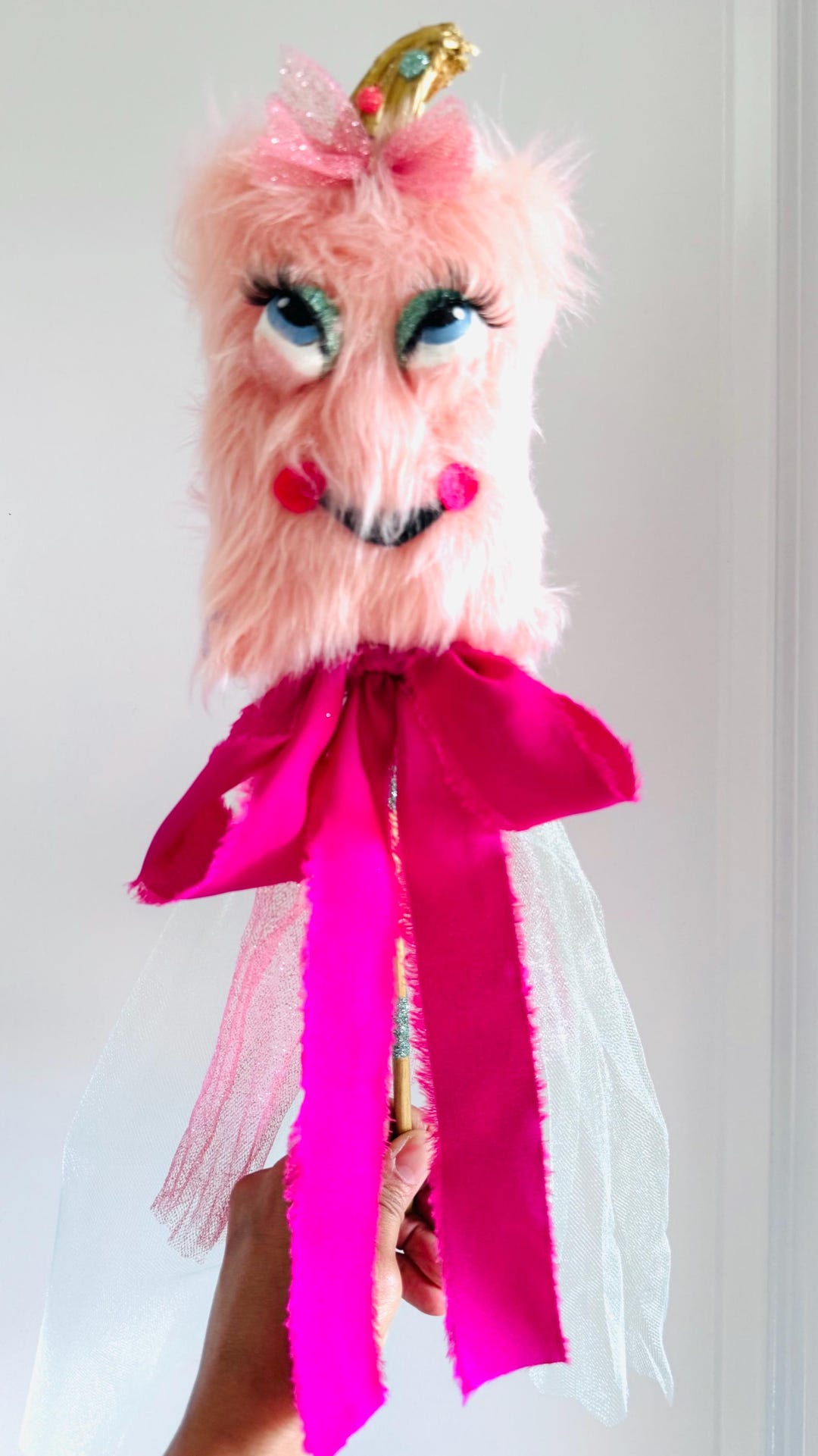Pink Furry Monster Wand: Pumpkin Horn, Glitter & Polka Dots - Etsy