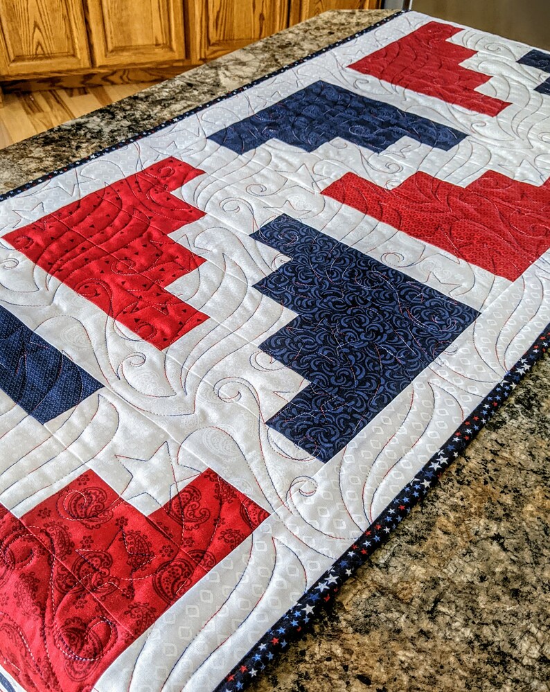 Quilted Table Runner Red White and Blue - Etsy