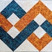 Blue and Bronze Quilted Table Runner, Chickens, Interlocking Squares ...