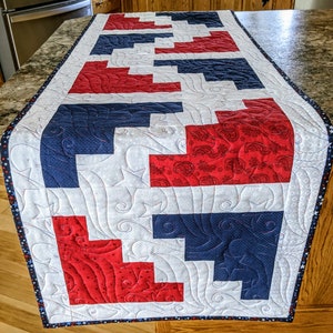 Quilted Table Runner, Red, White and Blue - Etsy