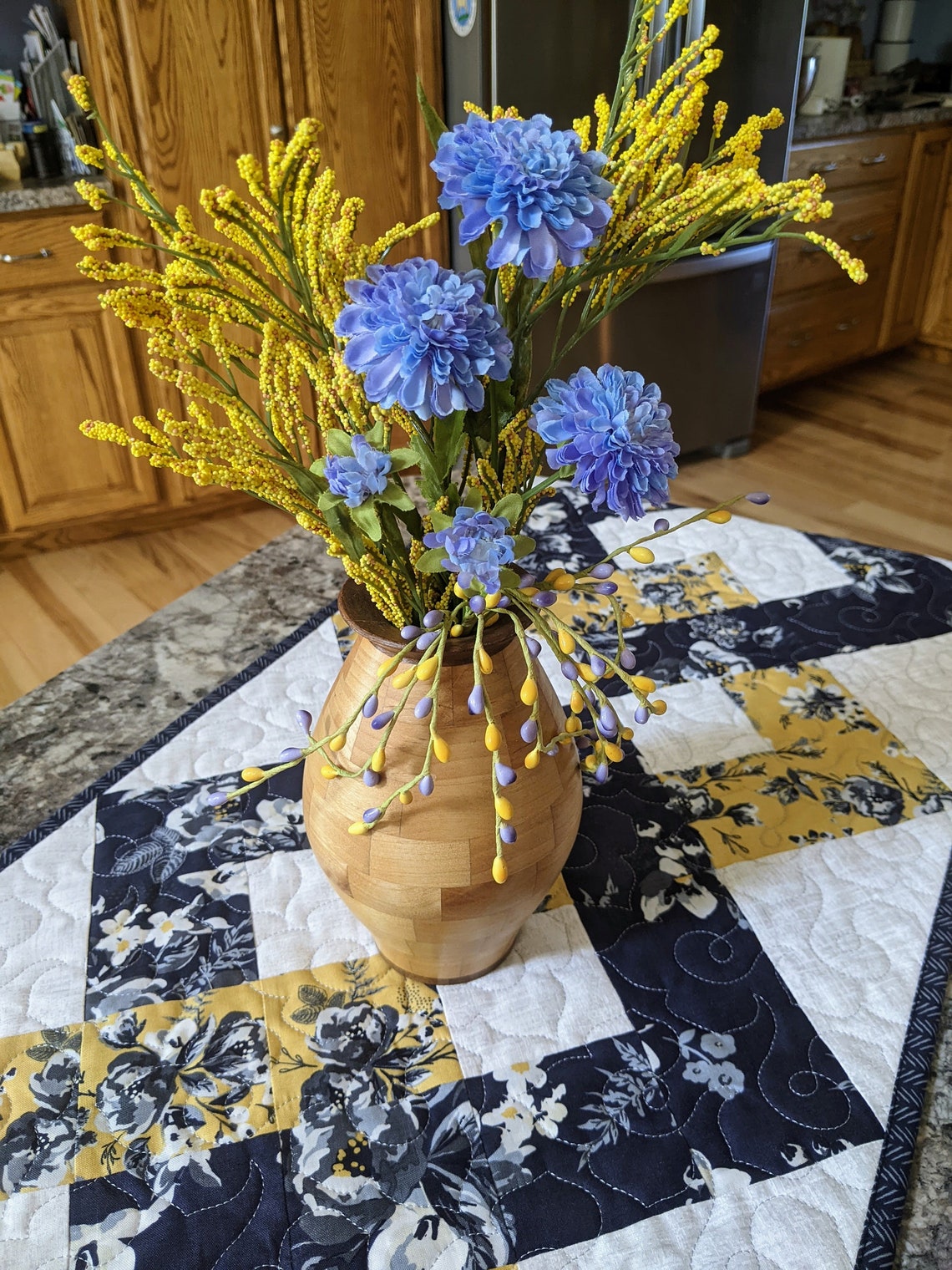Quilted Table Runner Blue and Gold - Etsy