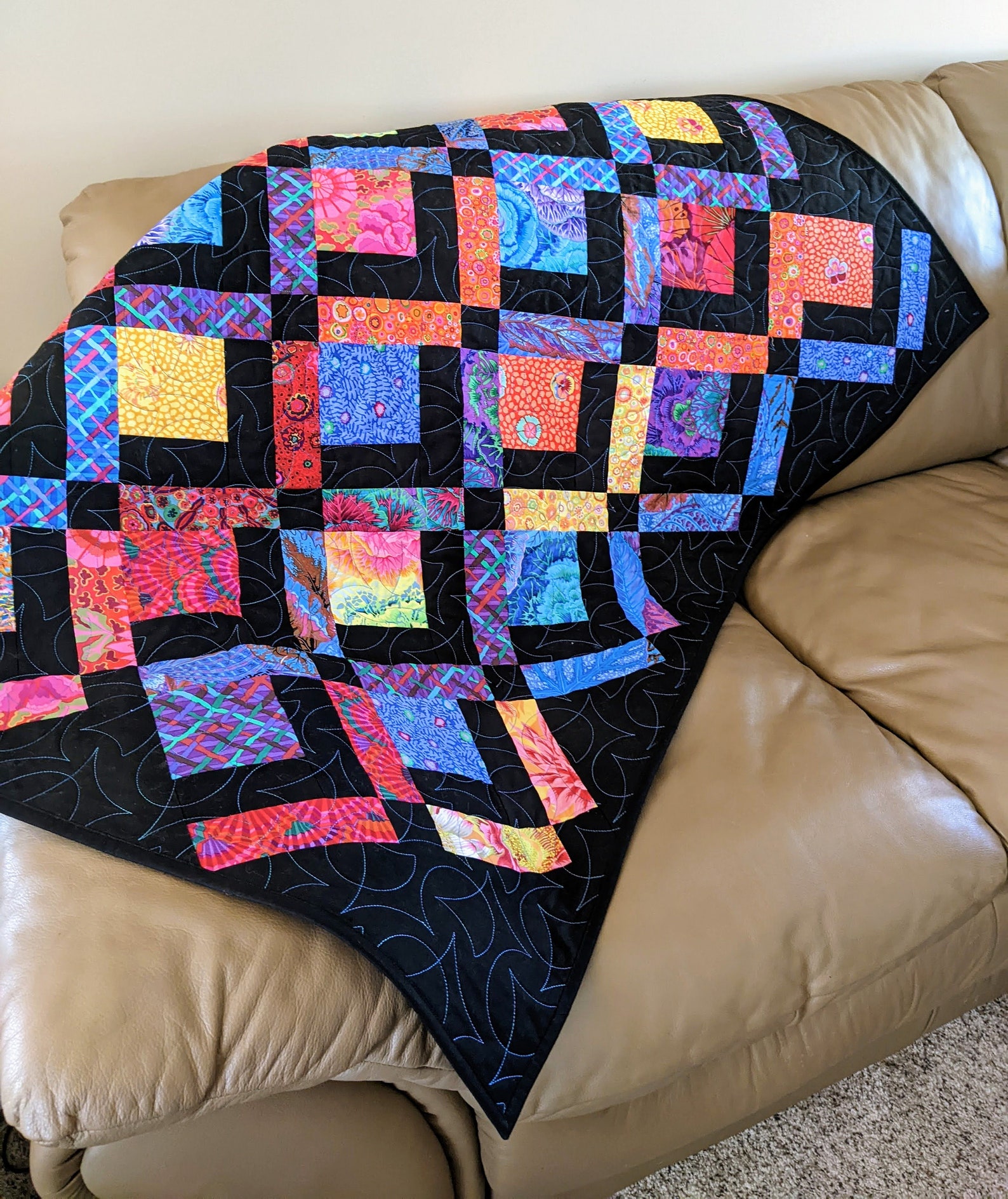 Lap Quilt Couch Quilt Black and Bright - Etsy