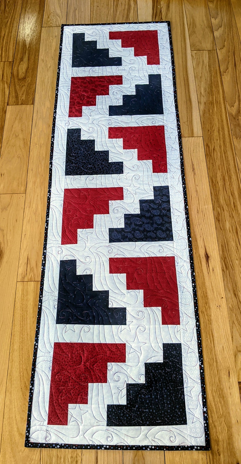 Quilted Table Runner Red White and Blue - Etsy