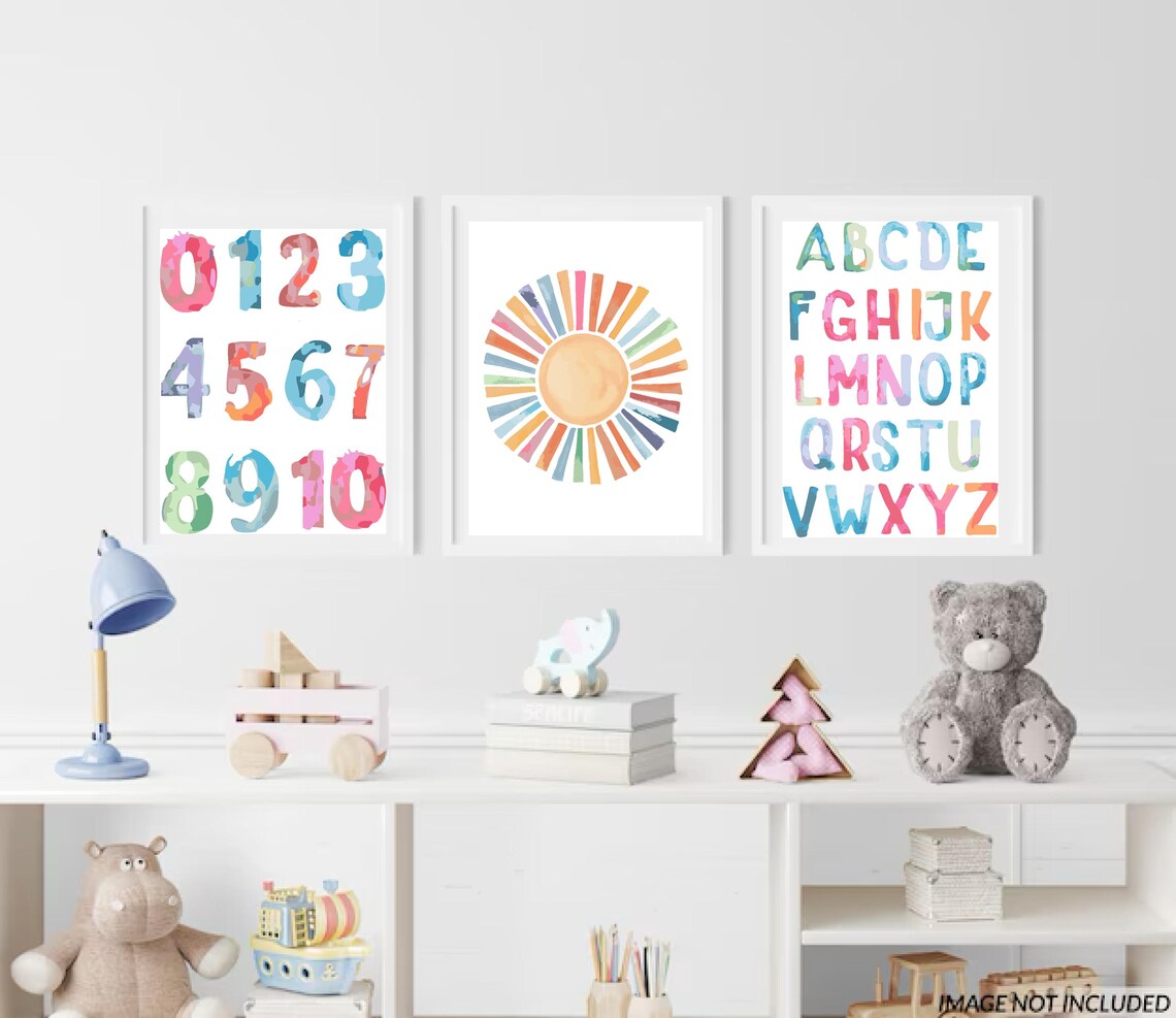 Sunshine Alphabet Numbers, Kids Room Graphics, Watercolor Download - Etsy
