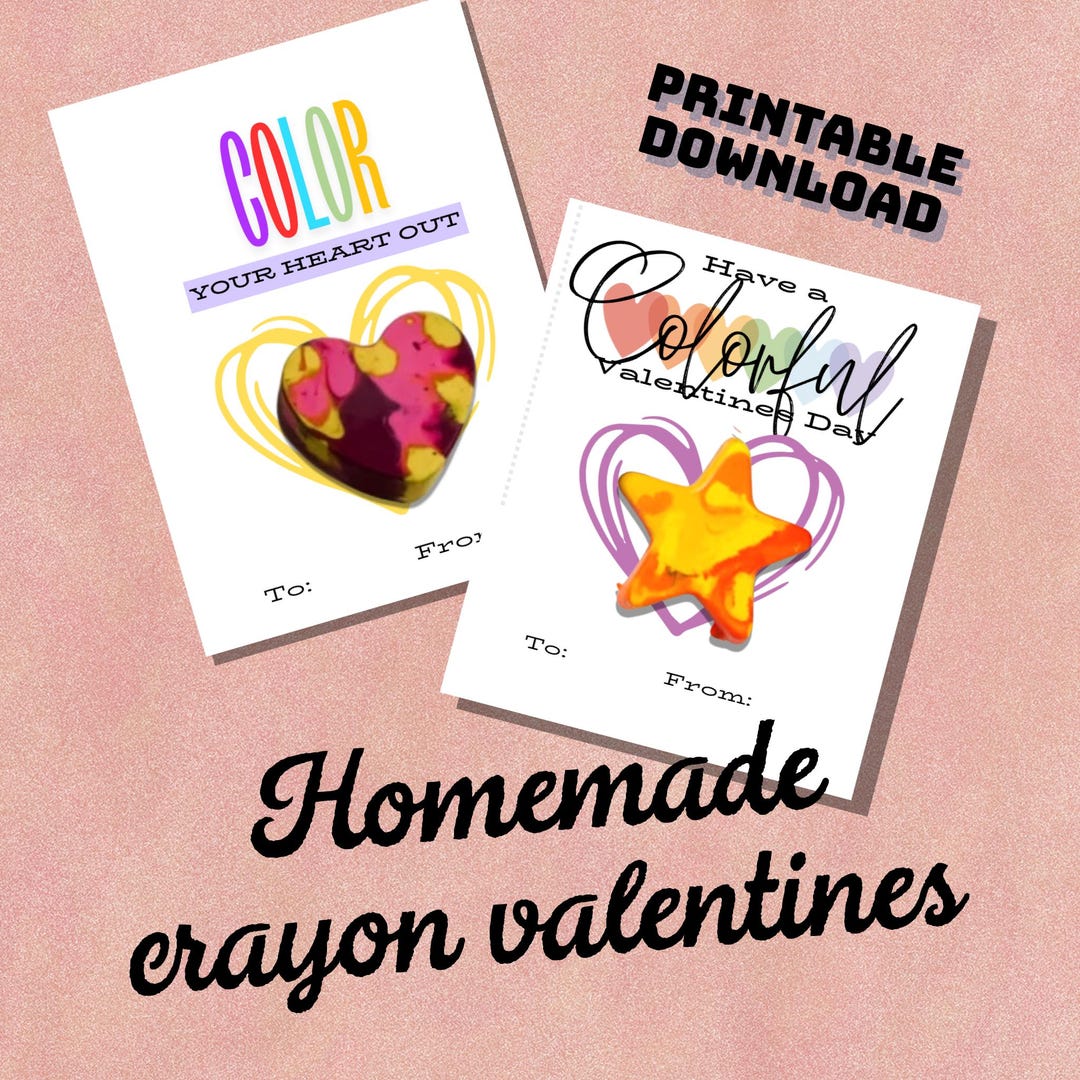 Printable Crayon Valentine's Day Card. Kids Gifts. Heart Crayons ...