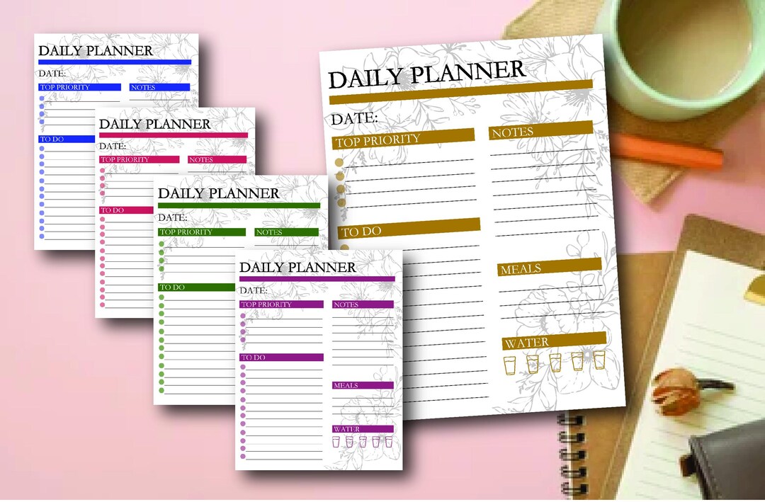 Daily Planner 5 Colors Printable Floral Organizer - Etsy