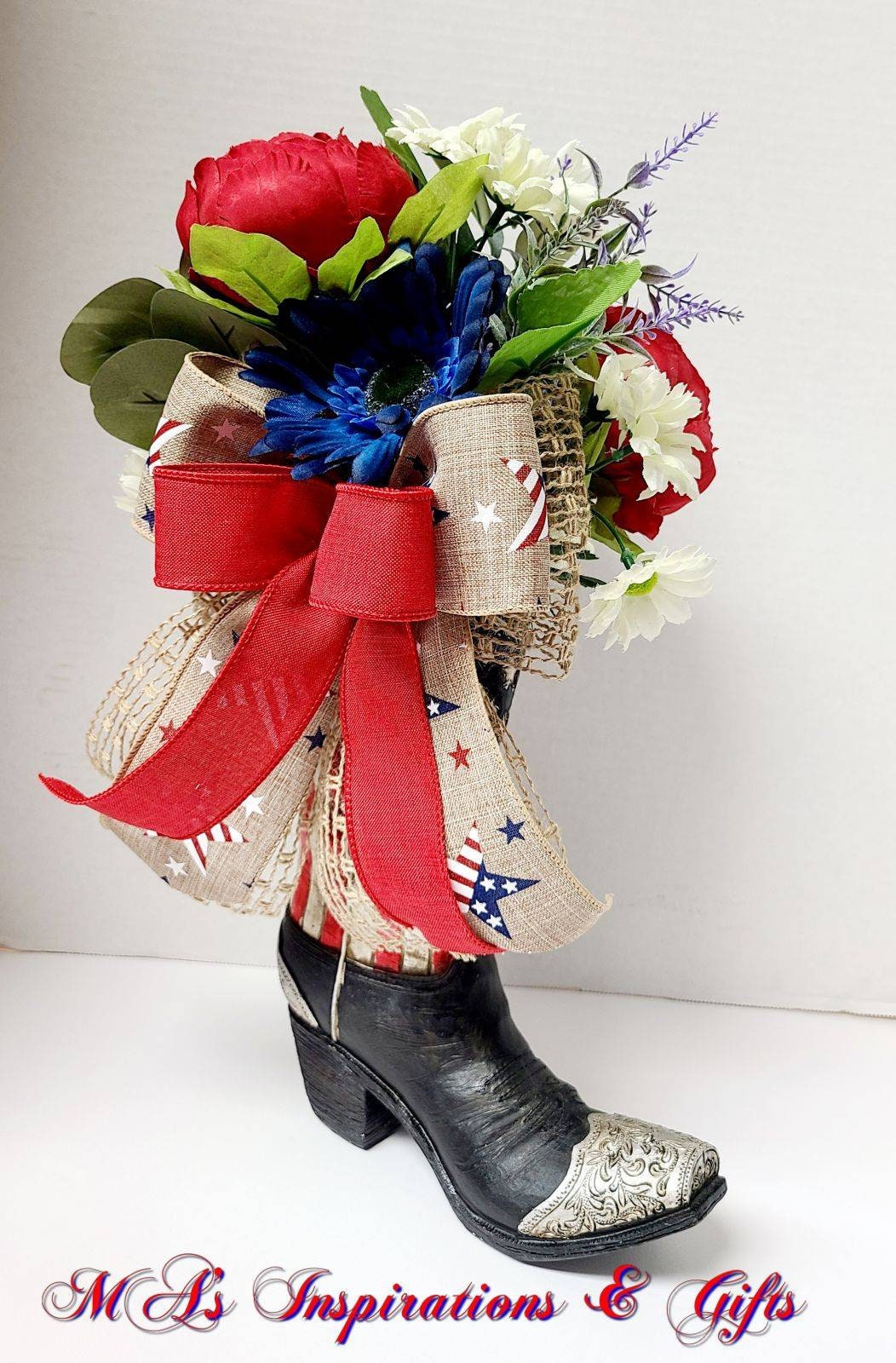 Patriotic Cowboy Boot Floral Centerpiece, Summertime Arrangement ...