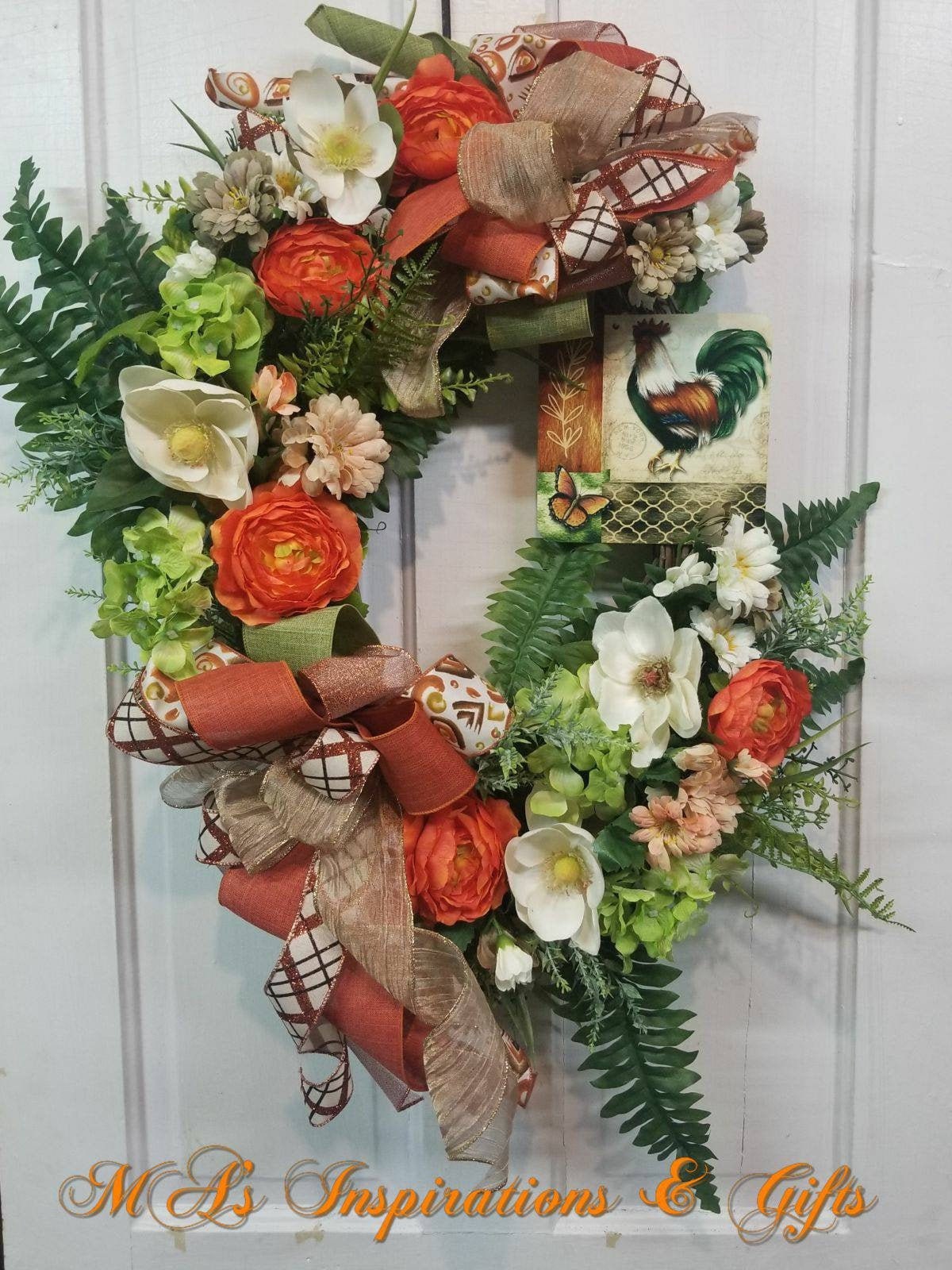 Fall Rooster Floral Grapevine Wreath, Kitchen Decor, Chicken Accents ...