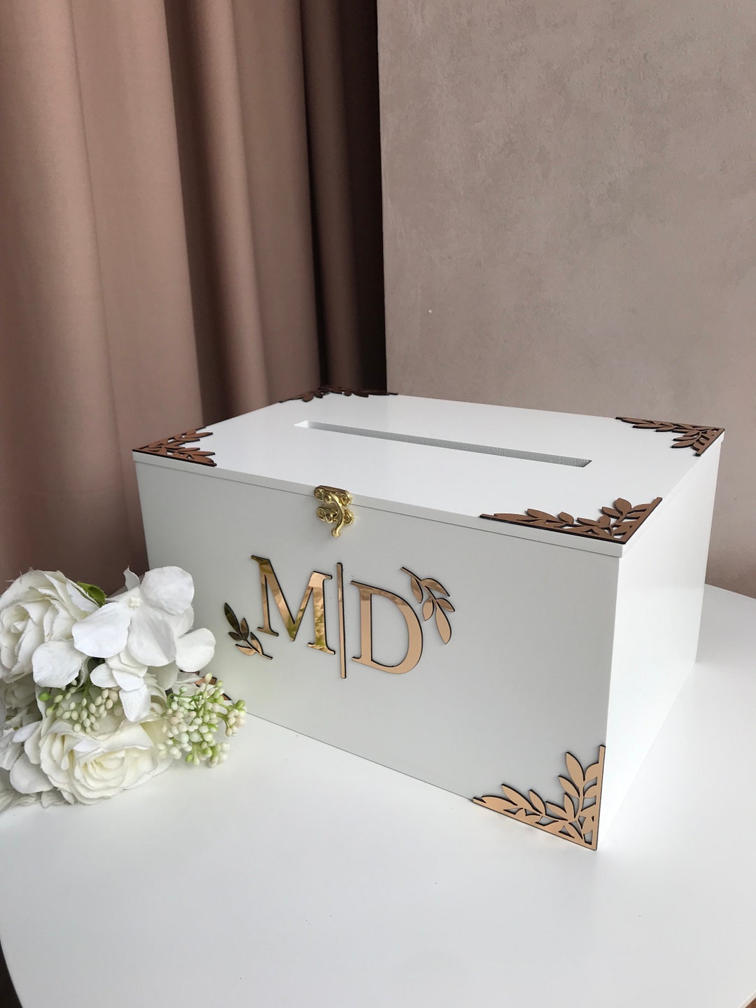 Personalised White Wedding Card Box, Boho Wedding Post Box, Wedding ...