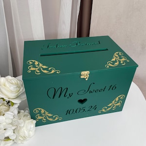 Personalised Quinceañera Emeral Green Card Box, Money Box, Rustic ...